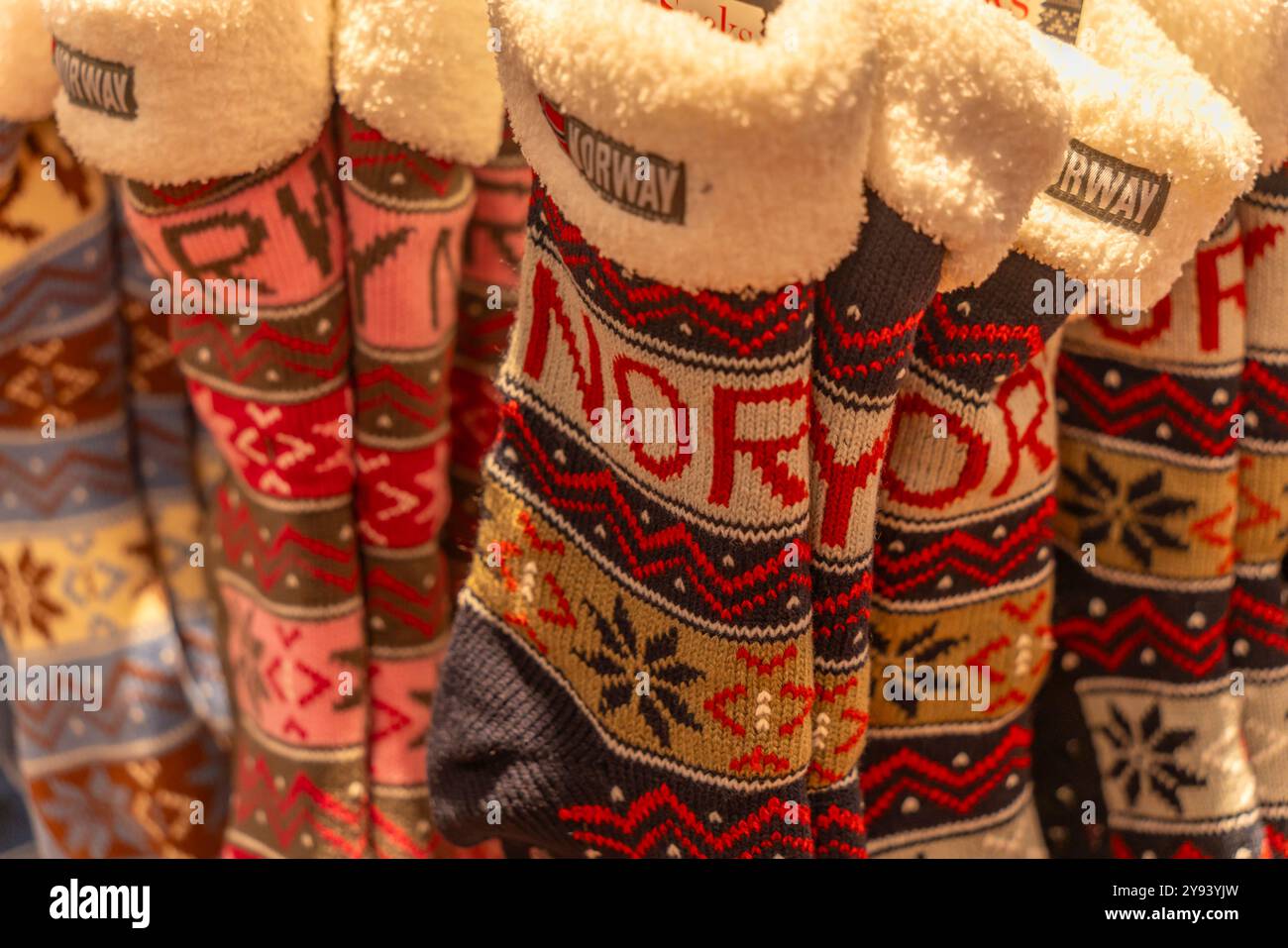 View of thick Norwegian woollen socks, Oslo, Norway, Scandinavia ...