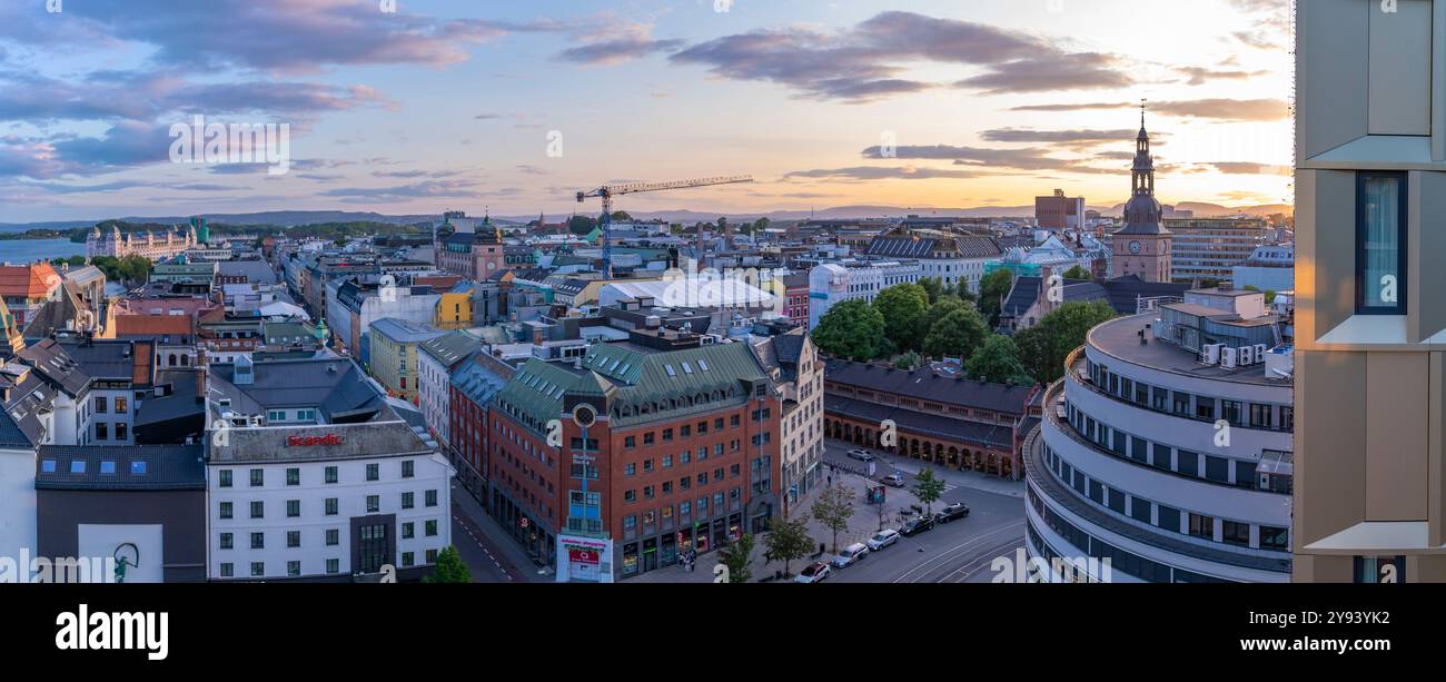 View of Oslo Cathedral and city skyline from elevated position at ...