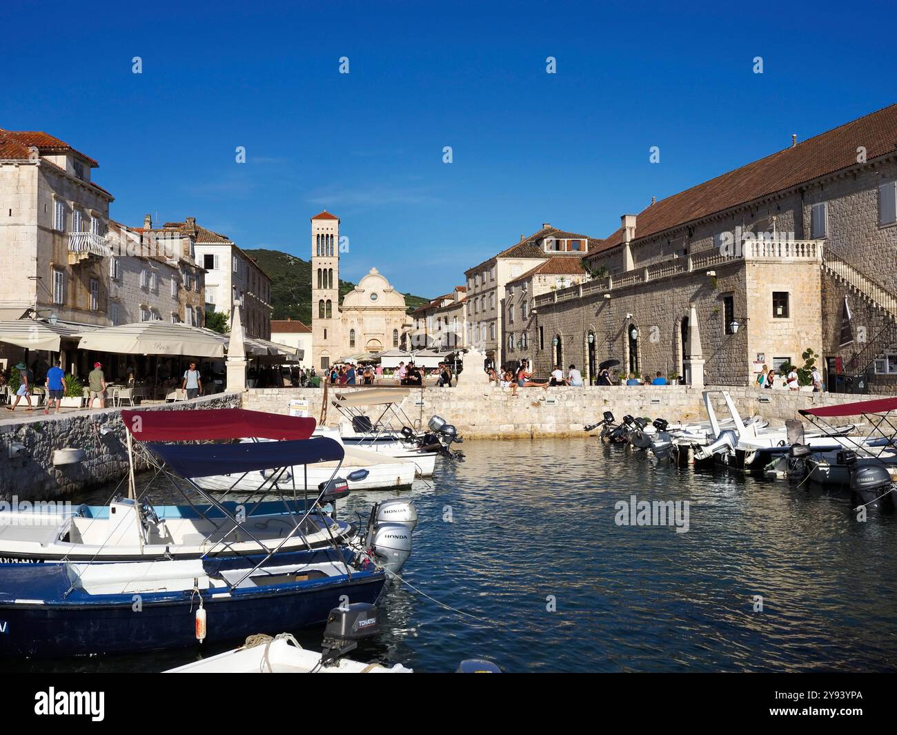 Port of Hvar and St. Stephens Square, Hvar, Croatia, Europe Stock Photo ...