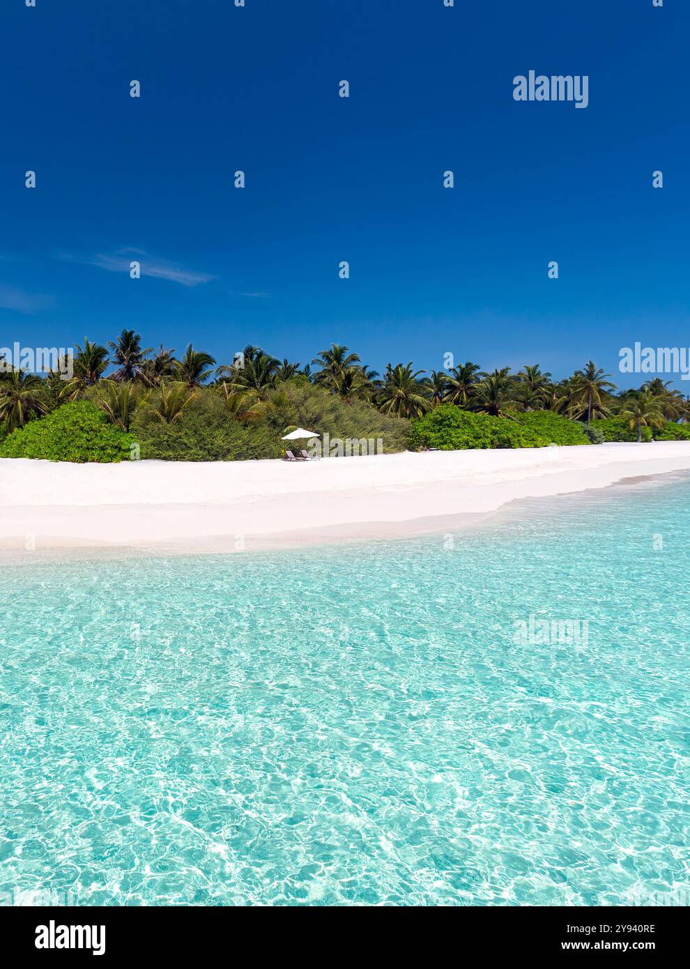 Sandy beach on tropical island with amazing lagoon, The Maldives ...