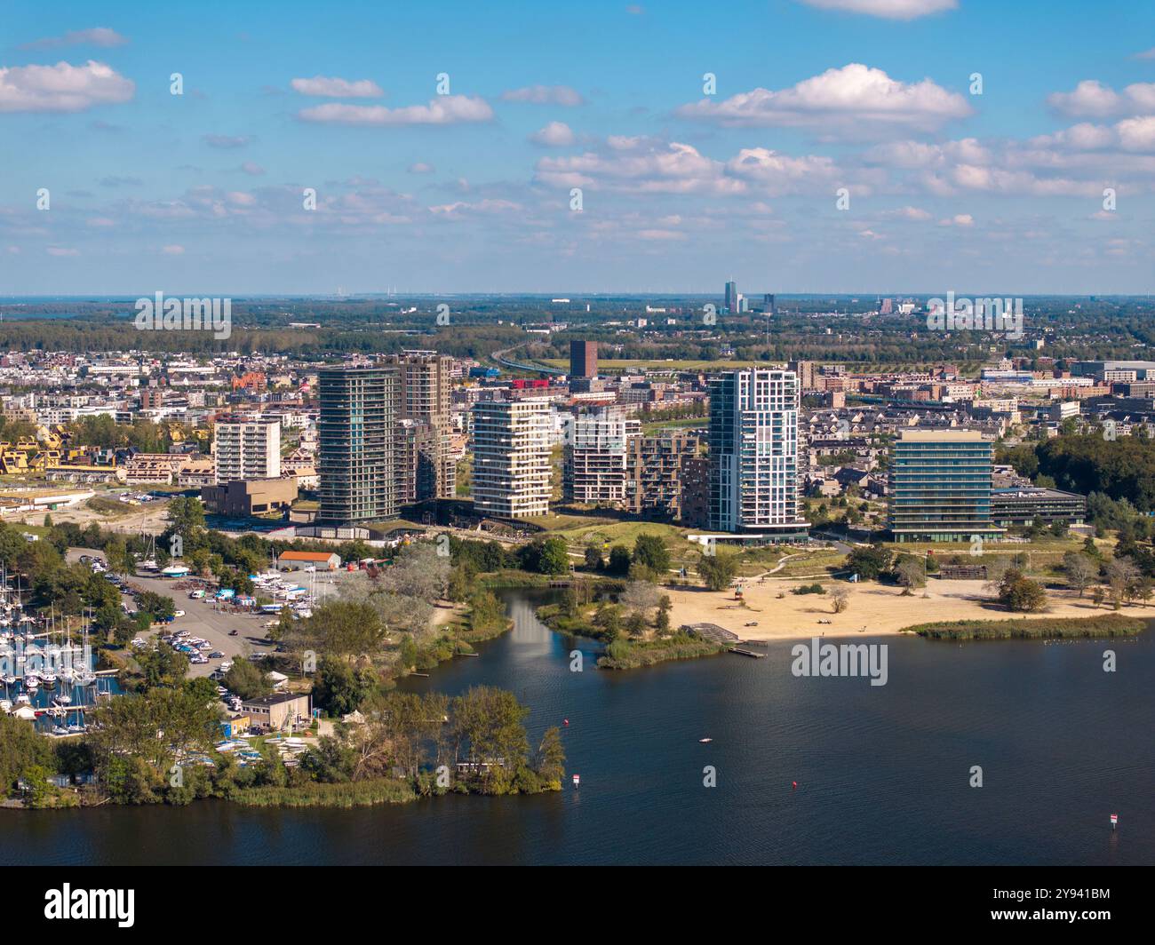 aerial view of the new high-rise district '"Almere Duin", Flevoland ...