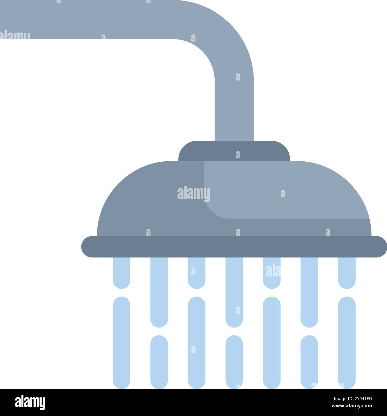 This vector illustration features a shower head pouring water ...