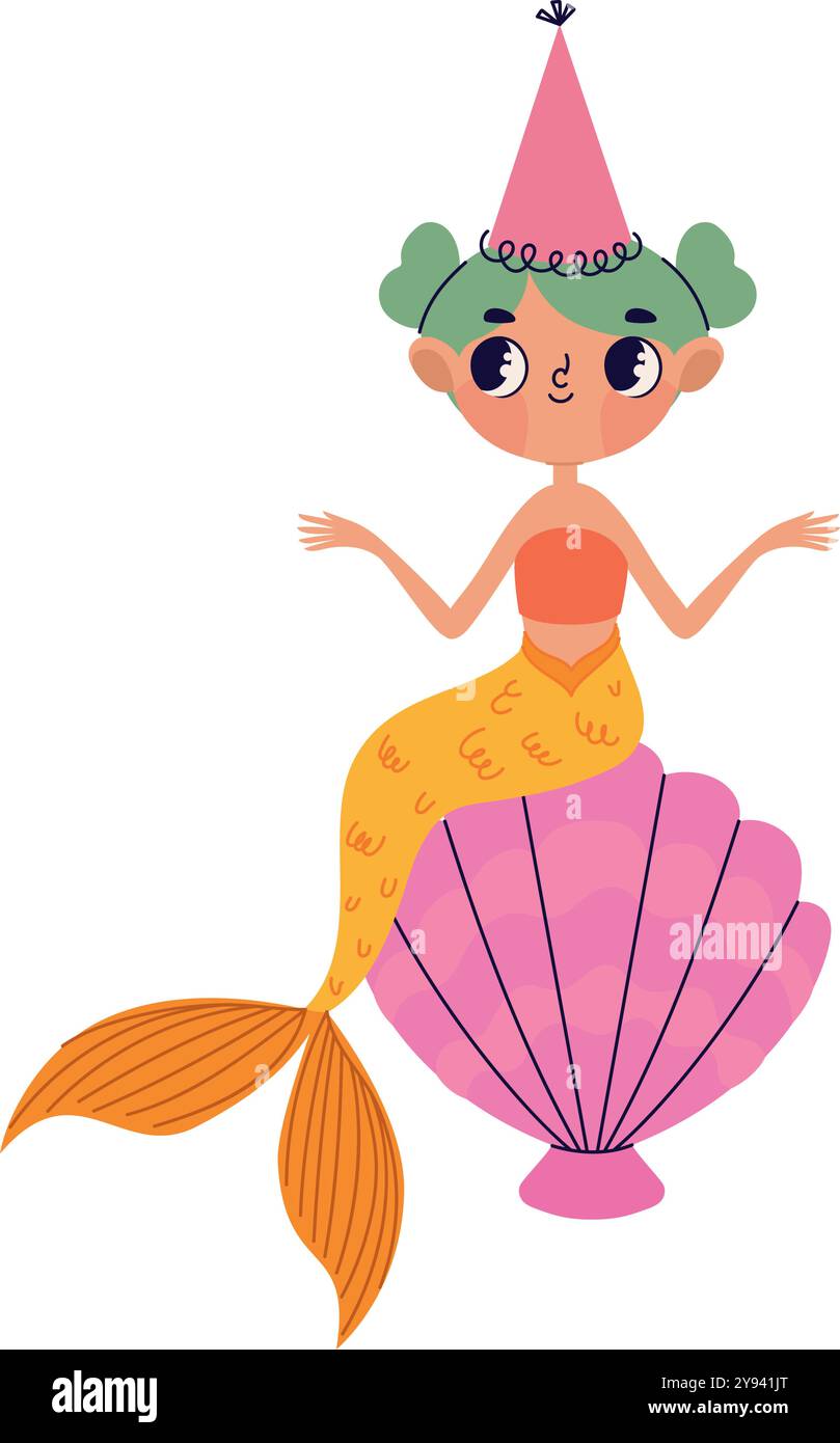 cute mermaid birthday on shell Stock Vector Image & Art - Alamy