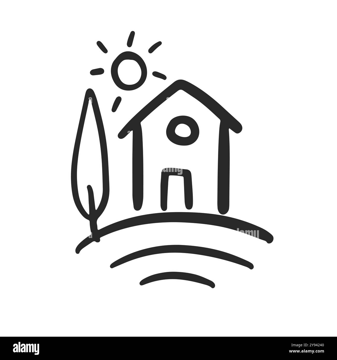 Cottage Farmhouse Building Line House Doodle Icon Stock Vector Image ...