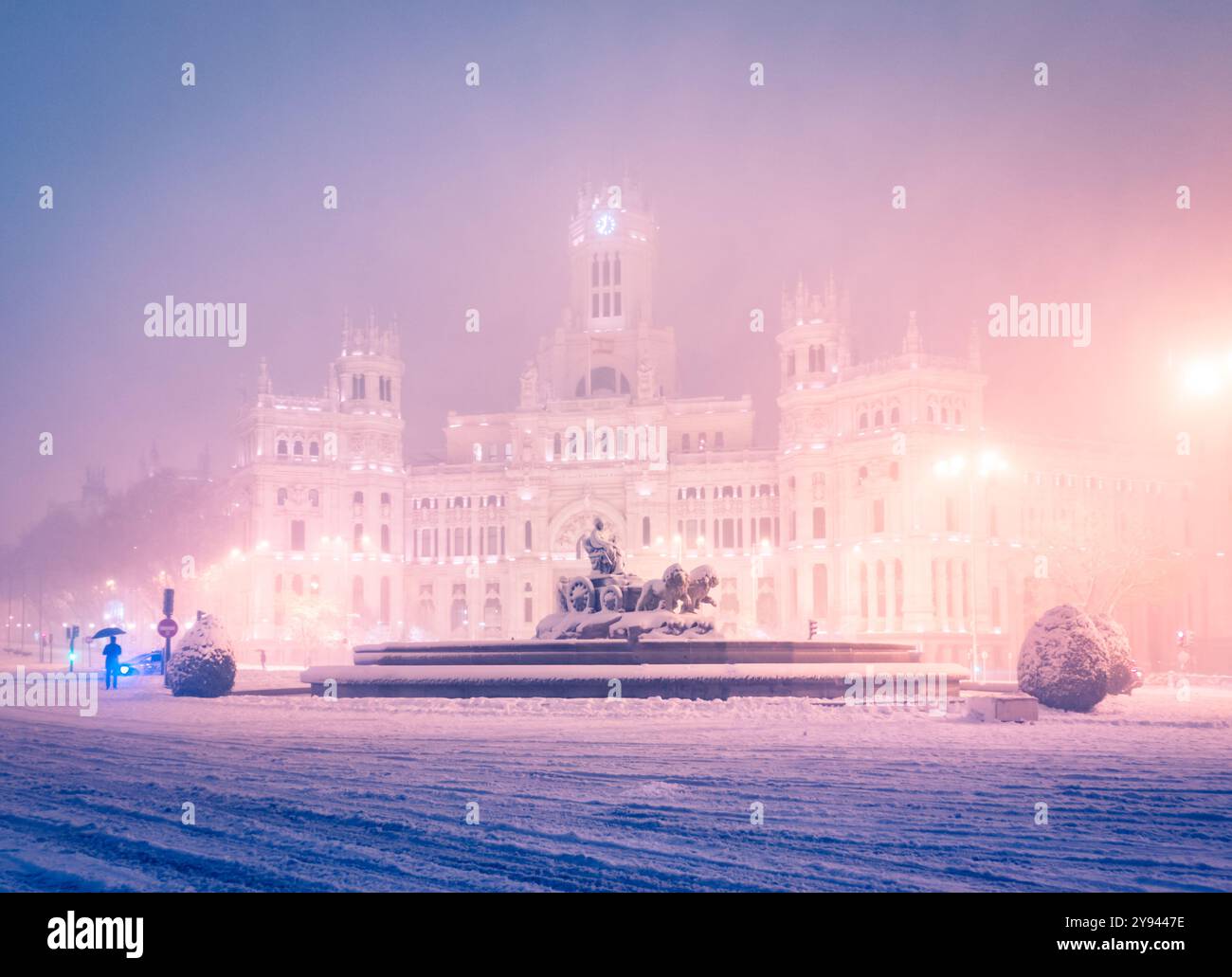 A stunning winter scene in Madrid, Spain, showing iconic building like ...