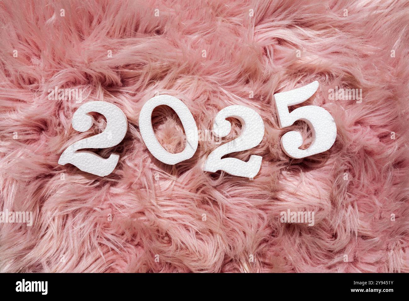 White numerical figures 2025 on a soft, fluffy pink background ...