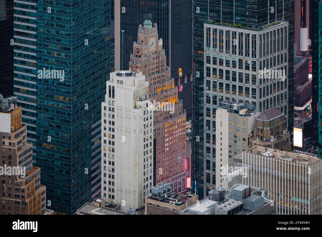 Aerial view of New York City skyscrapers featuring diverse ...