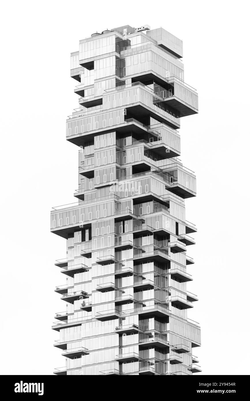 Black and white photograph of a modern high-rise building in New York ...