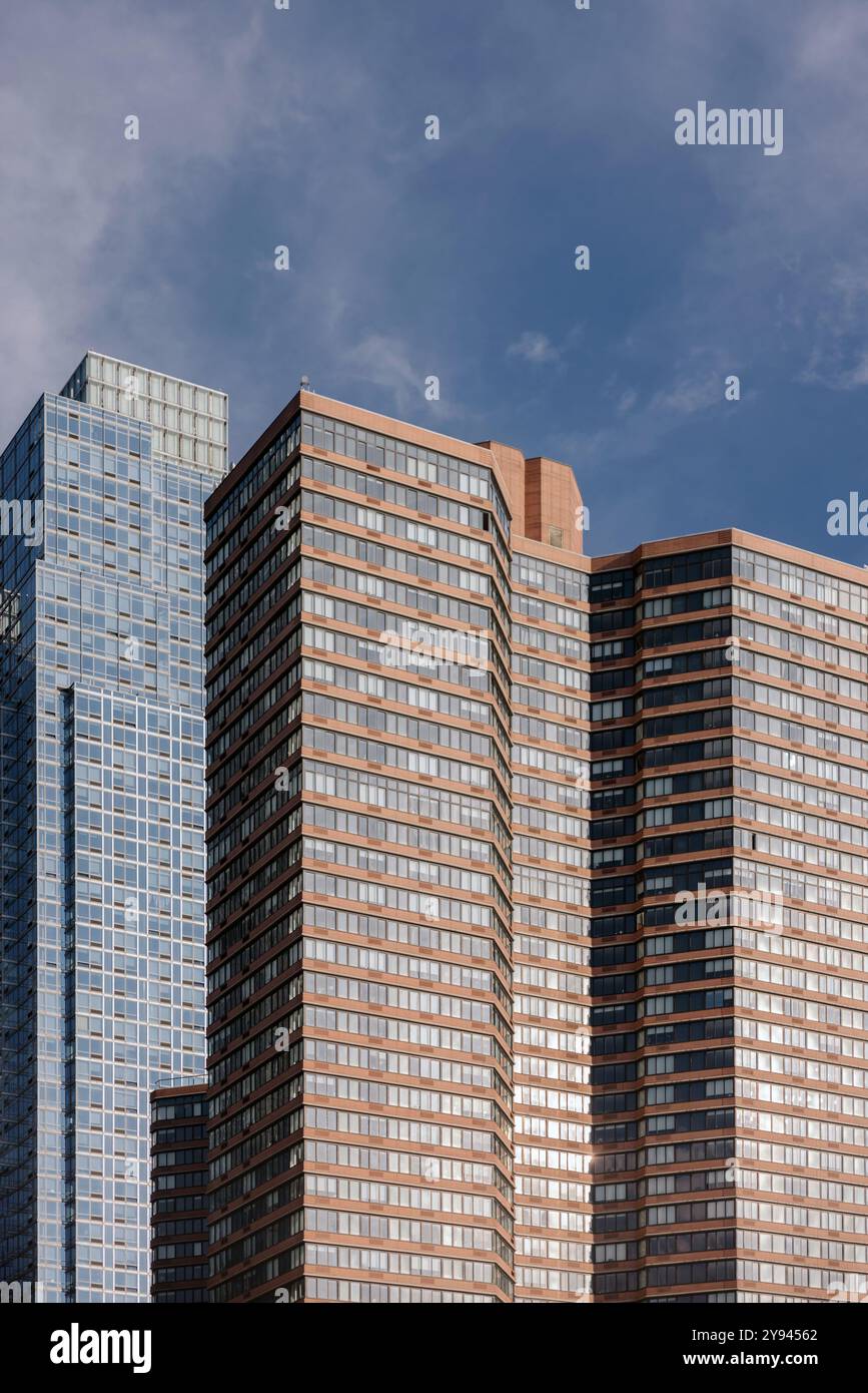 Close-up view of modern skyscrapers with reflective glass windows ...