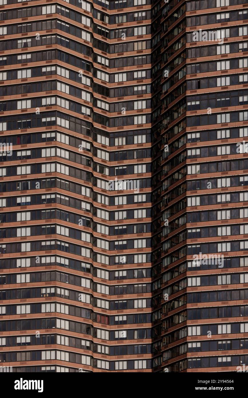 Close-up view of a high-rise residential building facade in New York ...
