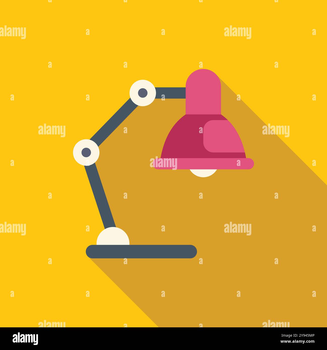 Pink desk lamp casting a long shadow on a yellow background, simple ...