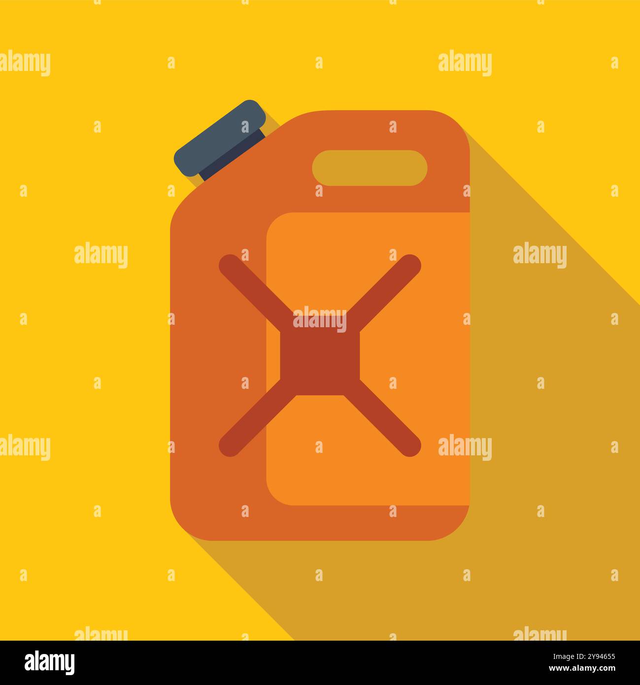 Red jerrycan casting long shadow on yellow background, simple flat ...