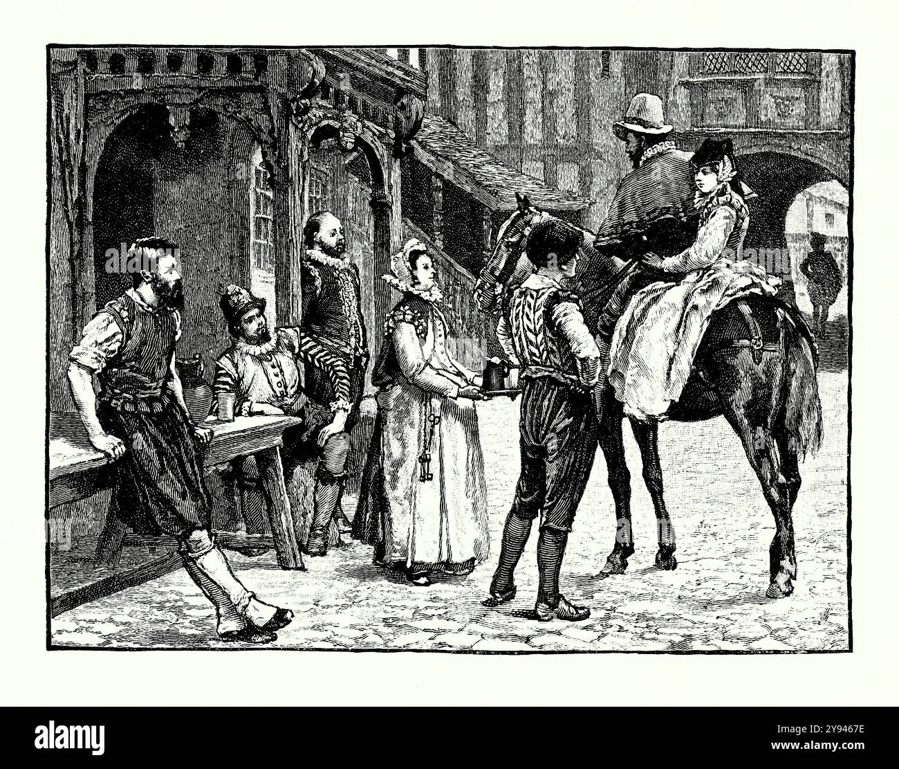 An old engraving of clothing worn in the time of Elizabeth I in England ...