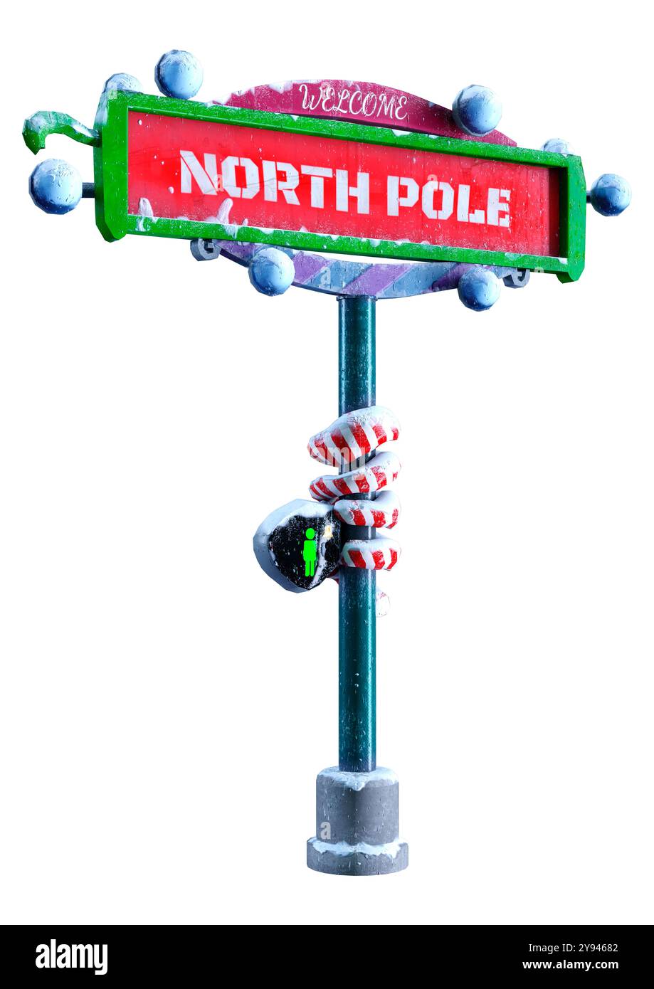 3D rendering of a red North pole sign isolated on white background ...