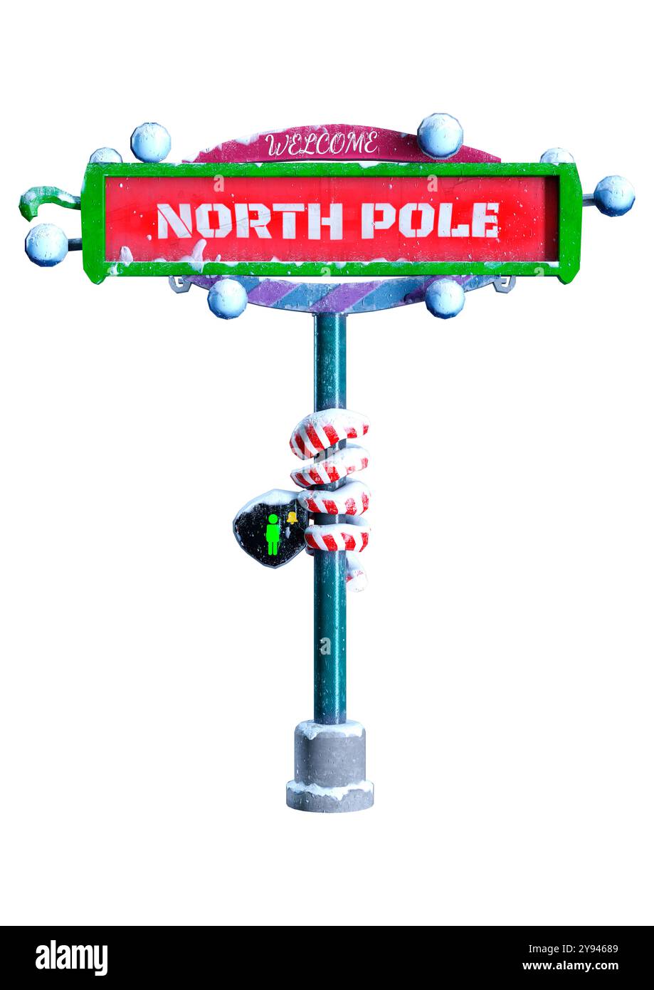 3D rendering of a red North pole sign isolated on white background ...