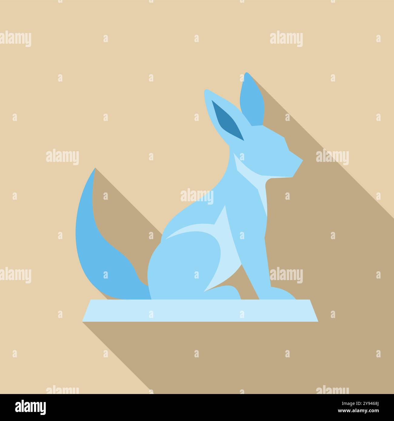 Minimalist vector illustration of a blue fennec fox sitting on a stone ...