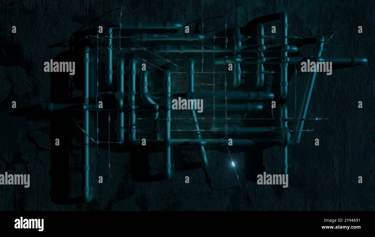 3d render of plumbing system with pipes, fittings and valves Stock ...