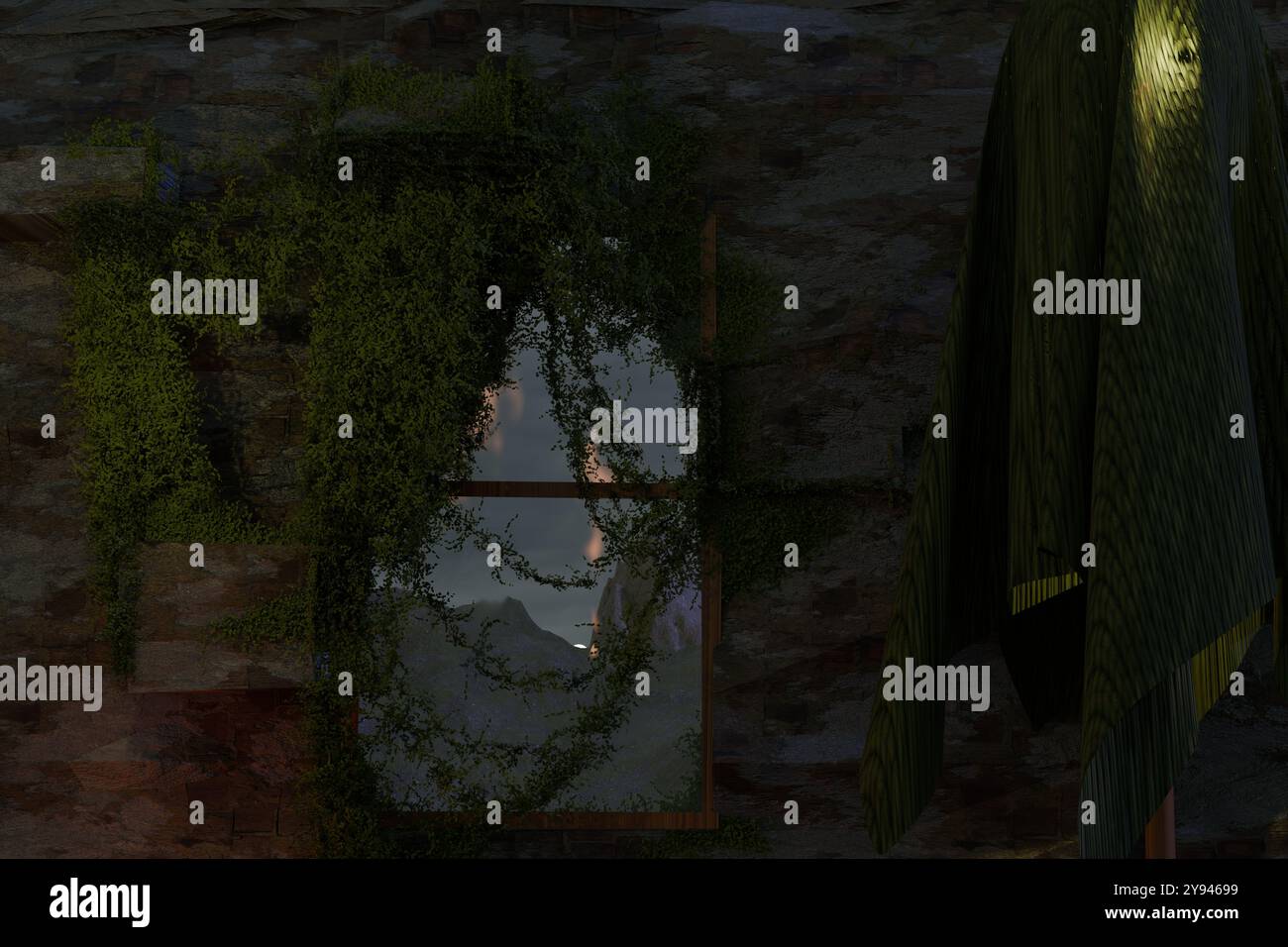 3d render of view out single window on gloomy scene Stock Photo - Alamy