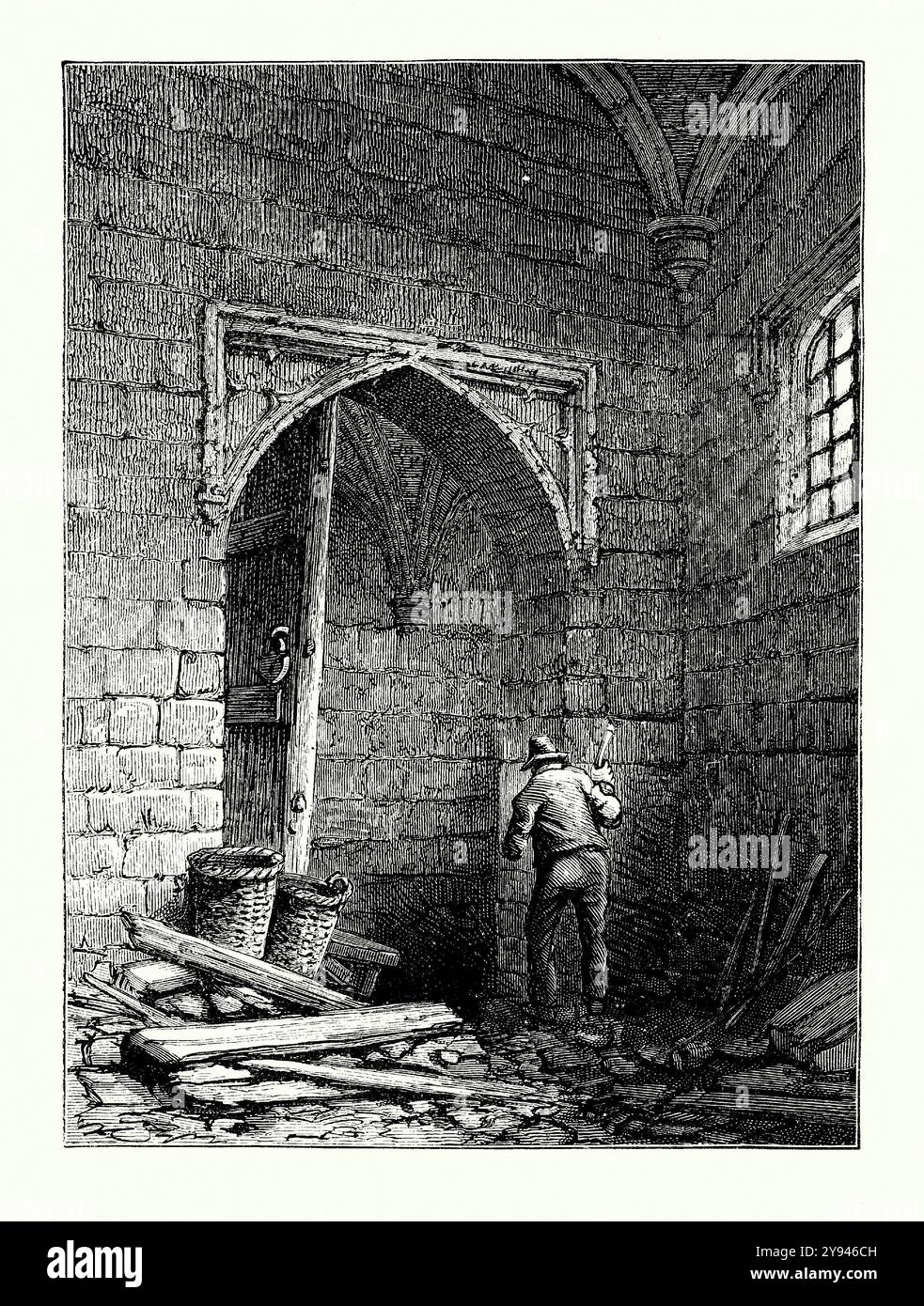 An old engraving of the cellar where the ‘Gunpowder Plot’ explosives ...