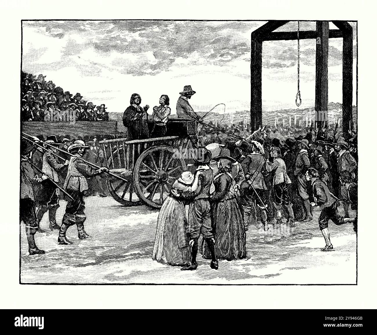 An old engraving of Tyburn, London, Middlesex, England, UK in the early ...