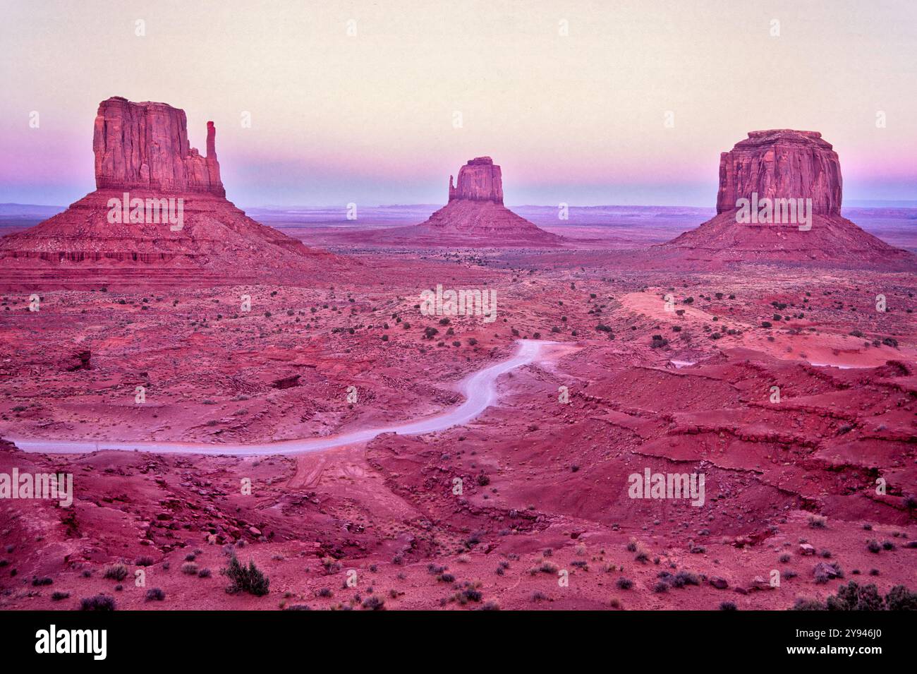 West, East Mittens and Merrick Butte after sunset, Visitor Center View ...