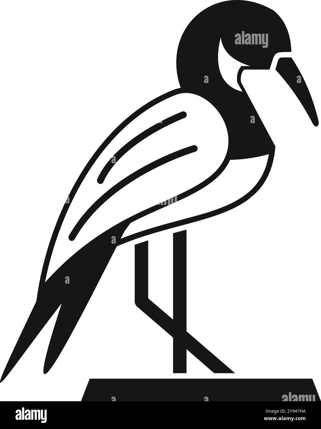 Simple black and white vector logo of an egyptian ibis bird standing on ...