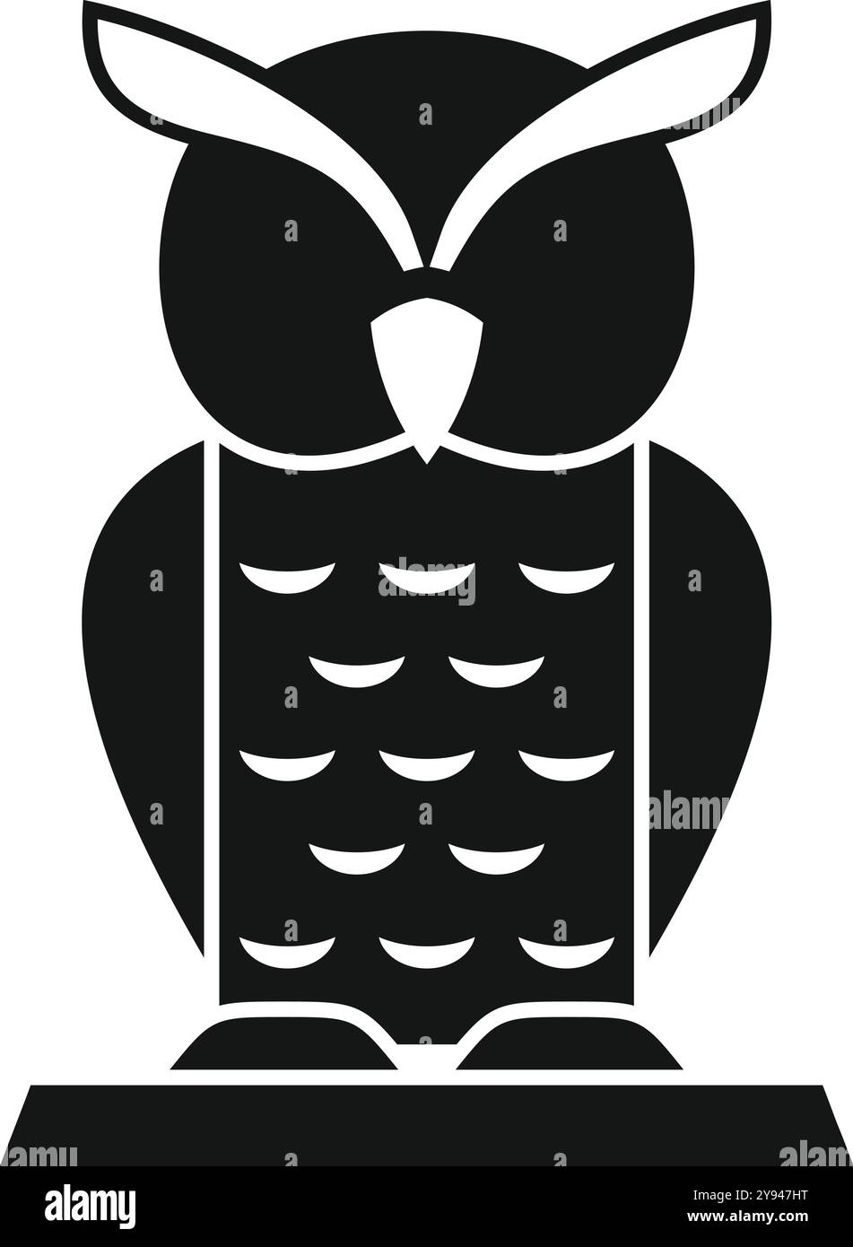 Black and white icon of an owl standing on a tree branch, representing ...