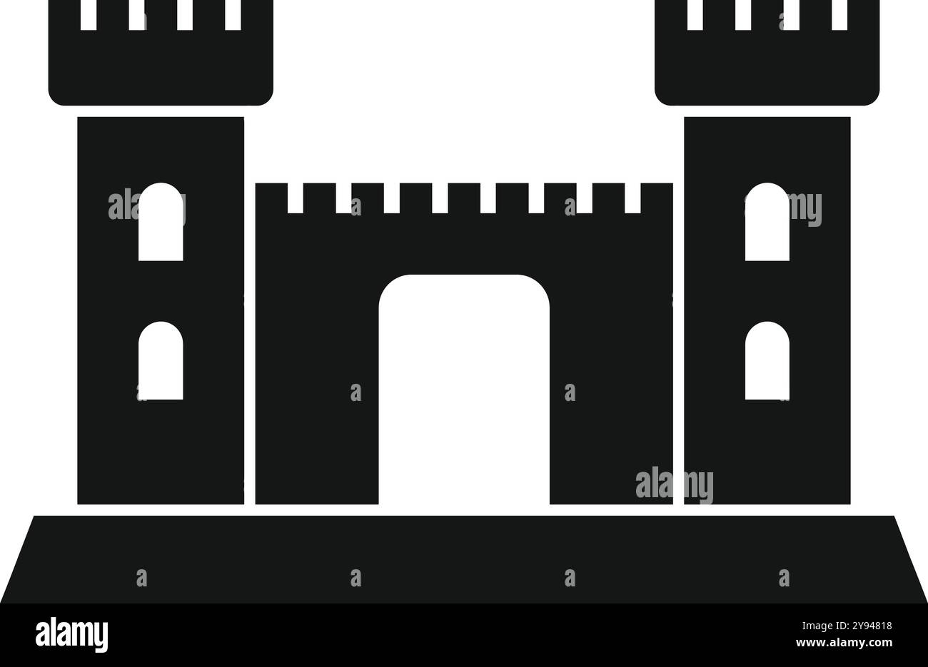 Black silhouette of a castle with tall towers, high walls and a gate ...
