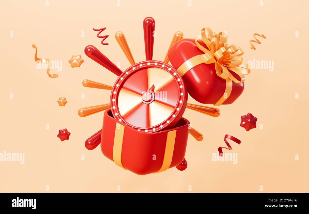 Spinning fortune wheel with gifts, gold coins, gold ingots and so on ...