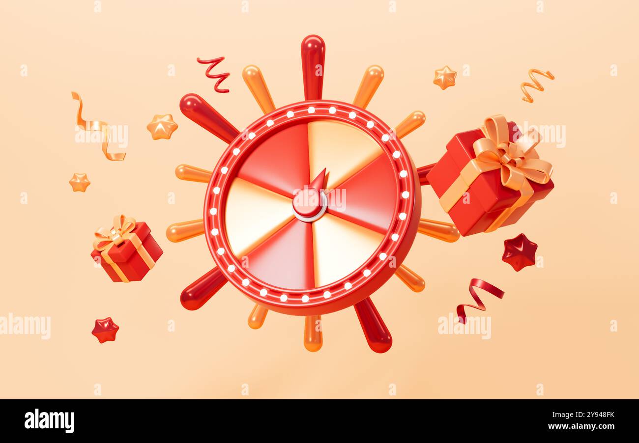 Spinning fortune wheel with gifts, gold coins, gold ingots and so on ...