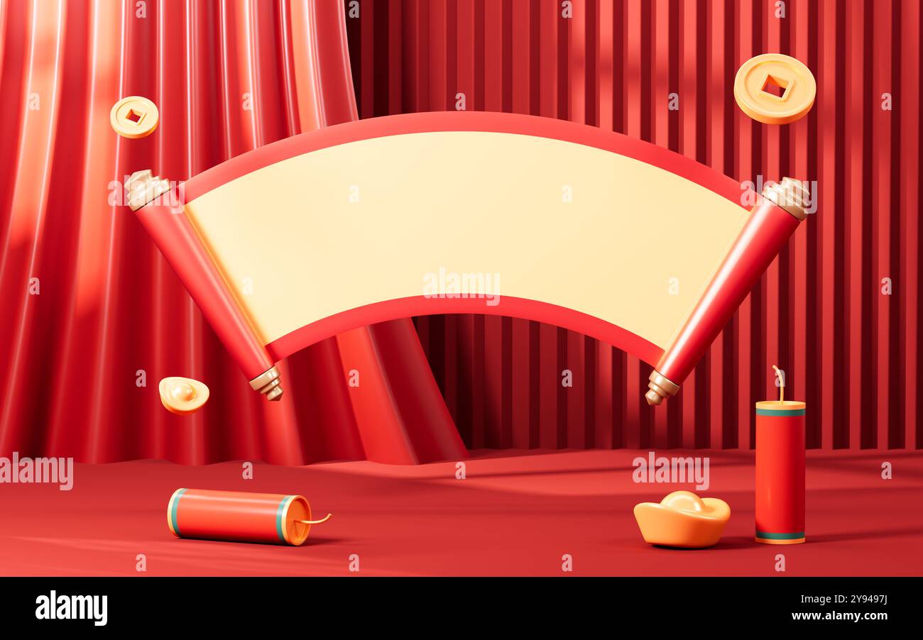 Chinese style background with empty ancient scroll, Spring Festival ...