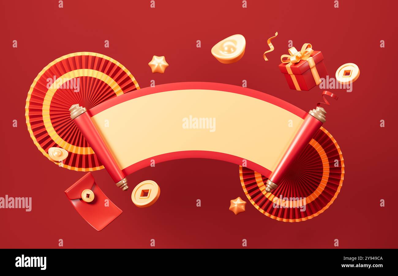 Empty Chinese style scroll, Chinese new year element, empty scroll ...