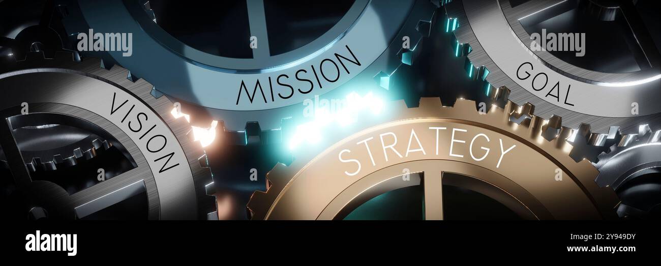 Vision, mission, goal, strategy - gears concept - 3D illustration Stock ...