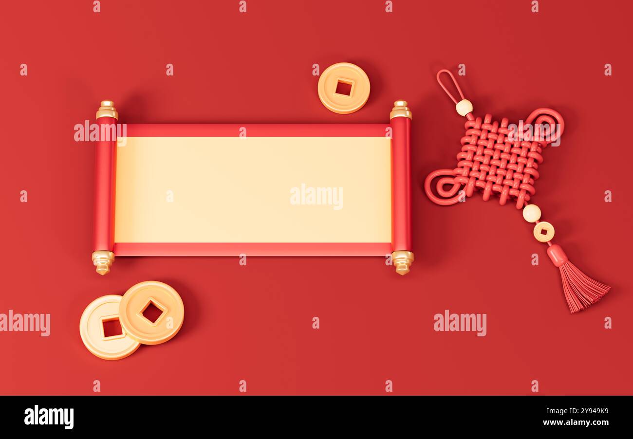 Empty Chinese style scroll, Chinese new year element, empty scroll ...