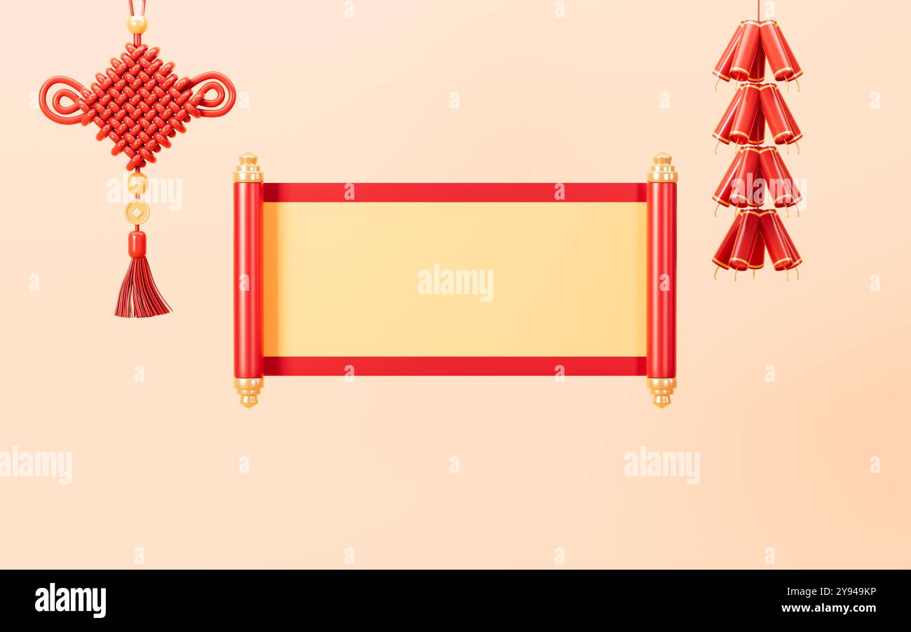 Empty Chinese style scroll, Chinese new year element, empty scroll ...