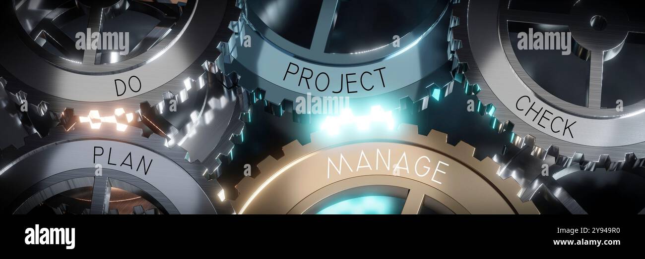 Project management - gears concept - 3D illustration Stock Photo - Alamy
