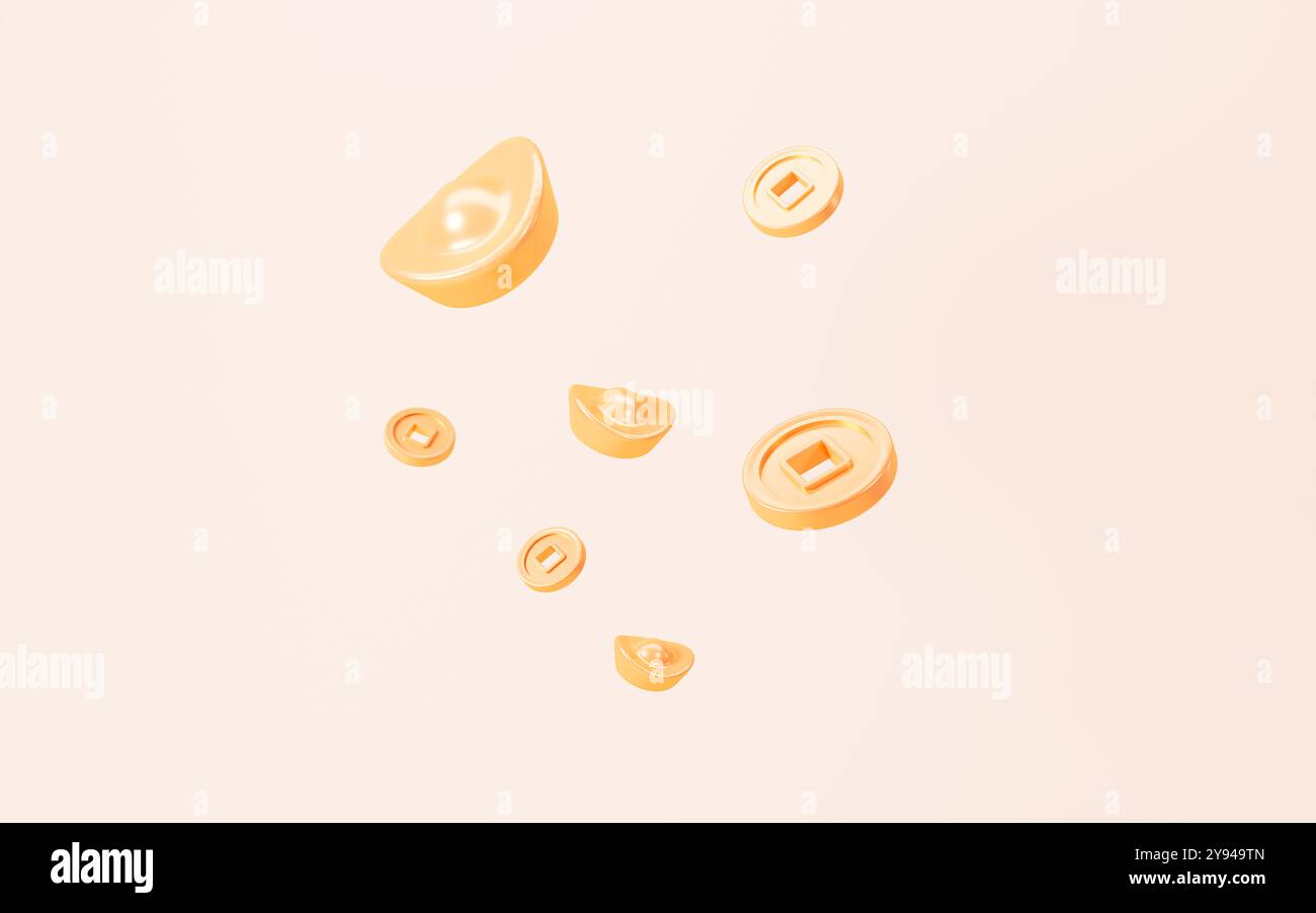 Chinese gold ingots and gold coins, Chinese style background, Chinese ...