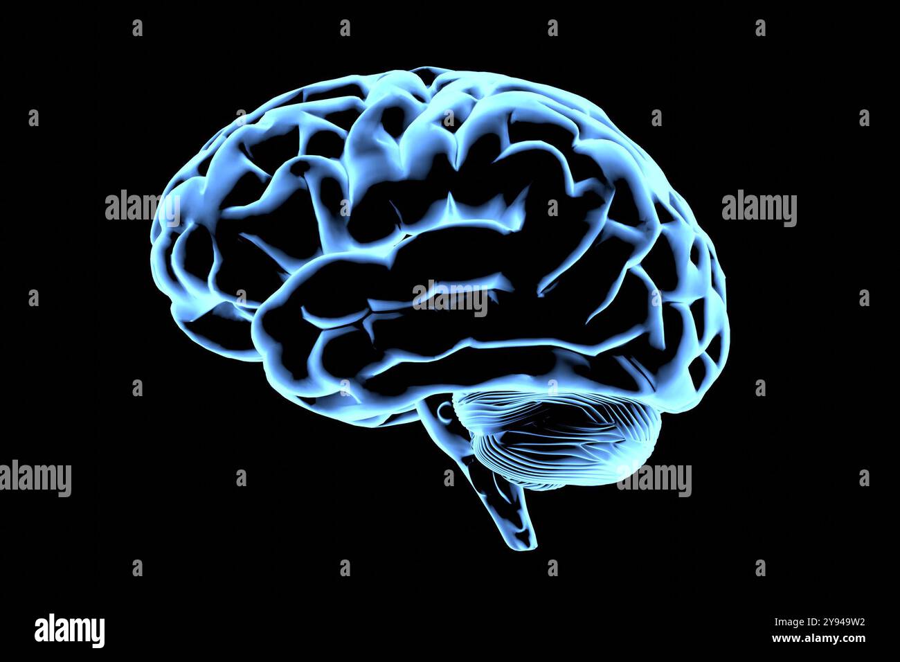 AI brain. Abstract brain hologram. Glowing brain. Neon brain on dark background.Neurology ...