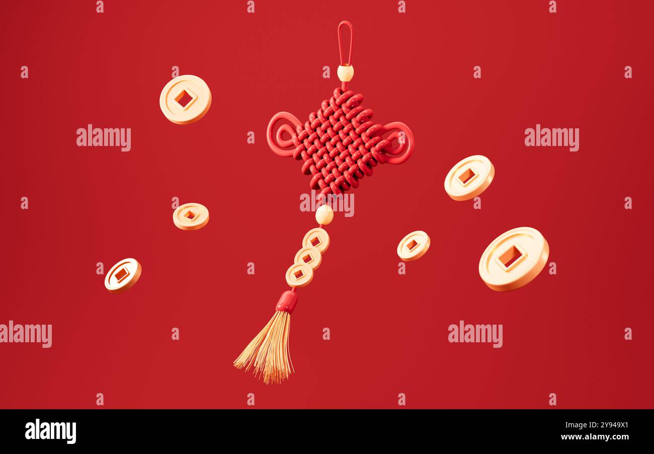 Chinese knot and floating Chinese coins, Chinese new year, happy new ...