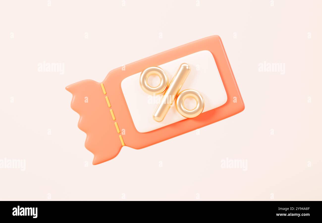 Cartoon discount coupon in the yellow background, 3d rendering. 3d ...
