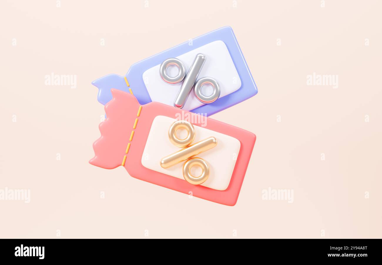 Cartoon discount coupon in the yellow background, 3d rendering. 3d ...
