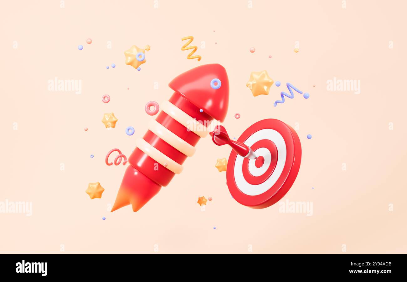 Cartoon firecracker and rocket with explosion confetti. Birthday ...