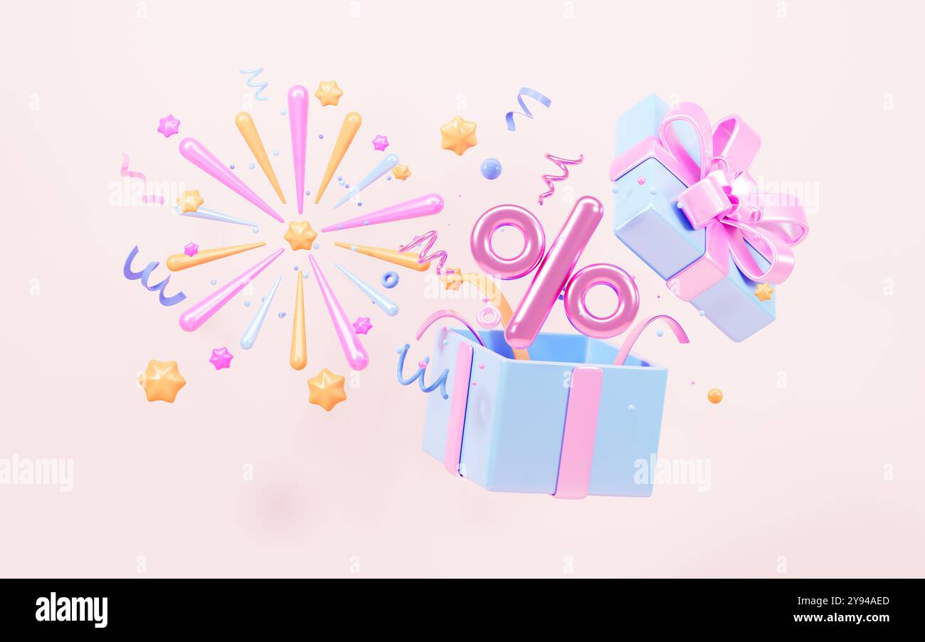 Discount design with opening gift box, gold ribbons and twinkles for ...