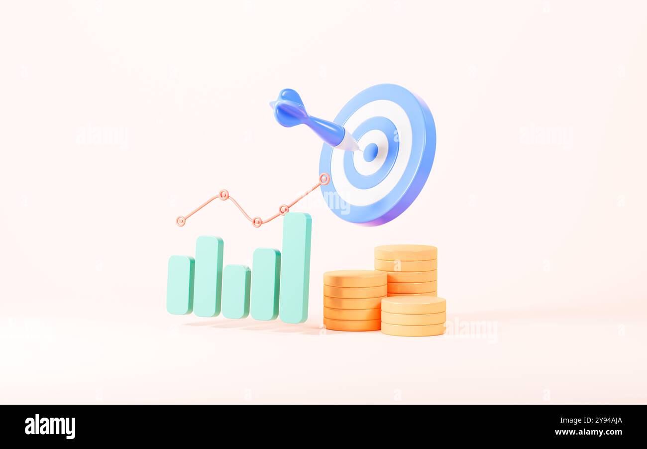 Bar graph, line chart, dollars and target in the yellow background ...