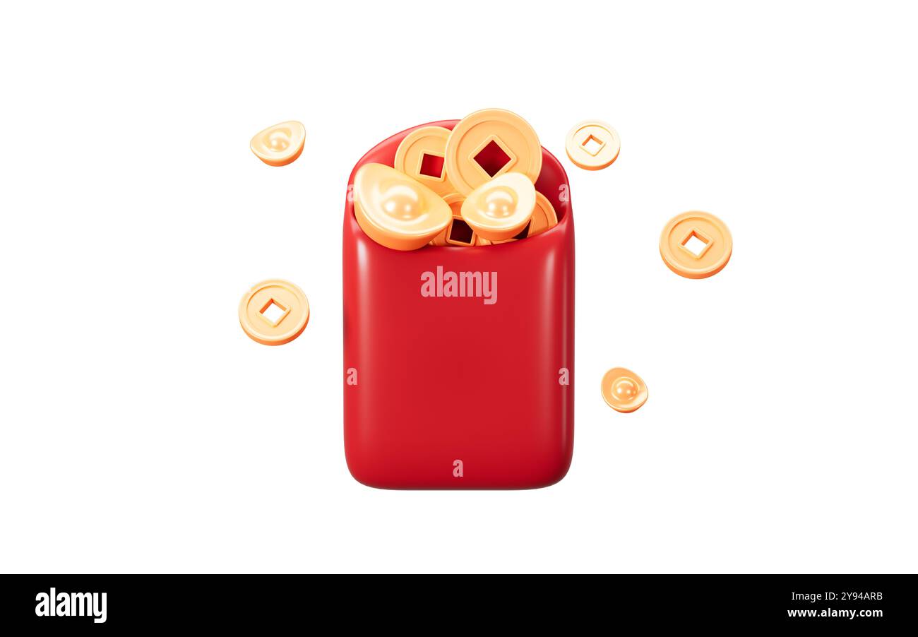 Chinese red envelopes with splashing coins, gold ingots, Chinese Spring ...