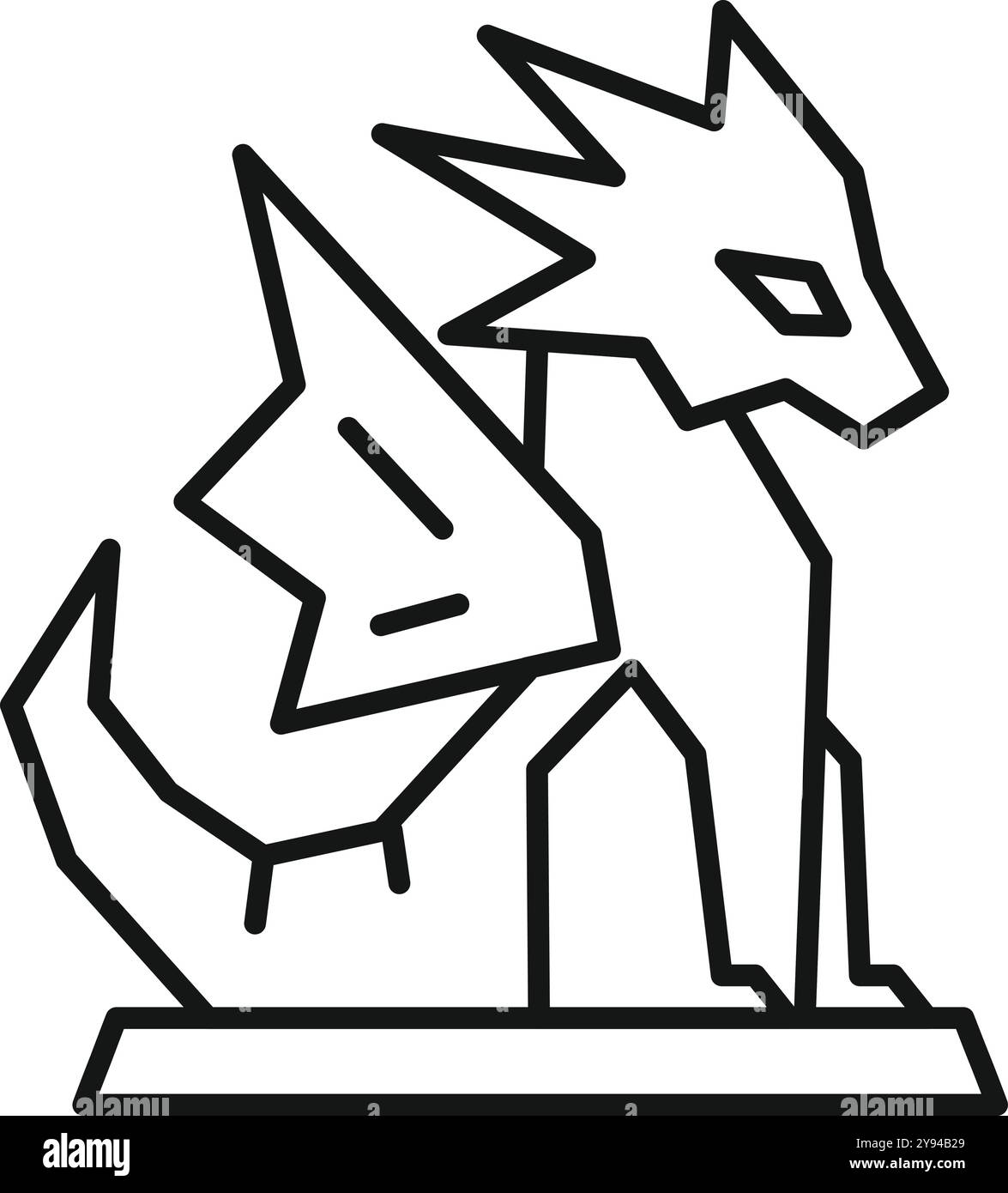 Line art vector of a geometric dragon standing on a pedestal spreading ...