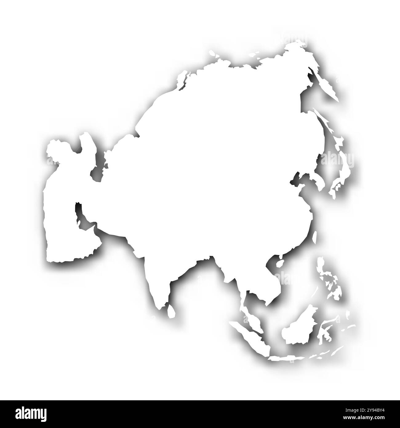 Silhouette map of Asia continent. White vector map with dropped shadow ...