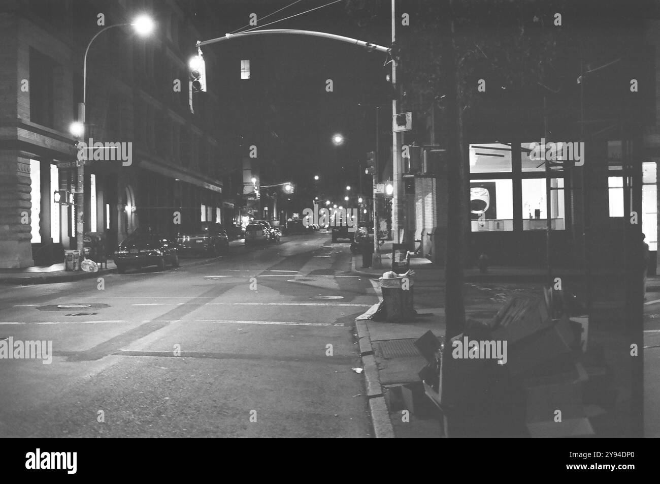 empty intersection in Manhattan in the night with lights Stock Photo ...