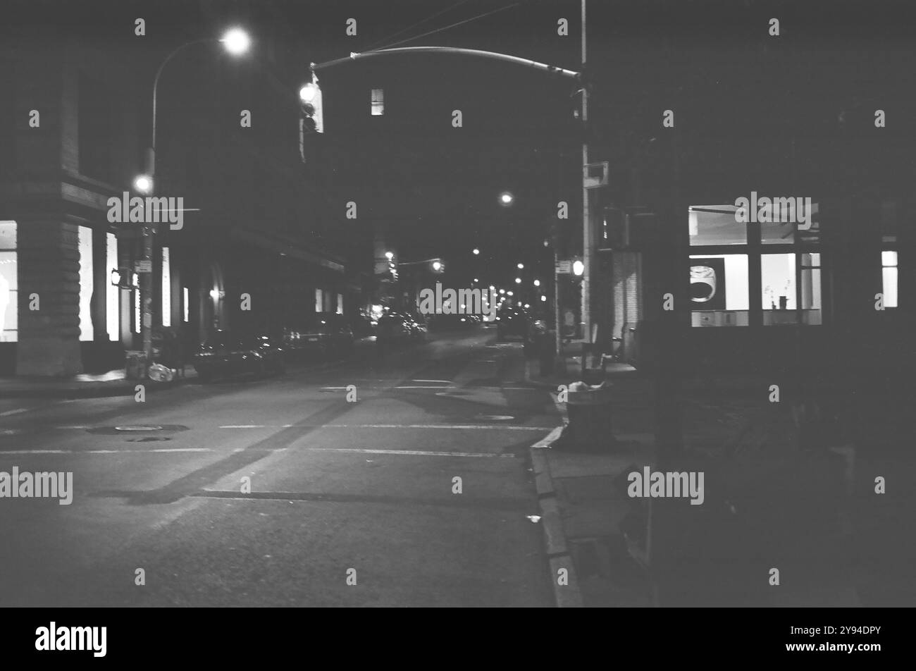 empty intersection in Manhattan in the night with lights Stock Photo ...