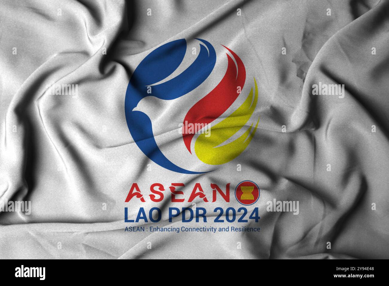 pringsewu, Lampung 10 October 2024 selective focus waving the ASEAN LAO ...